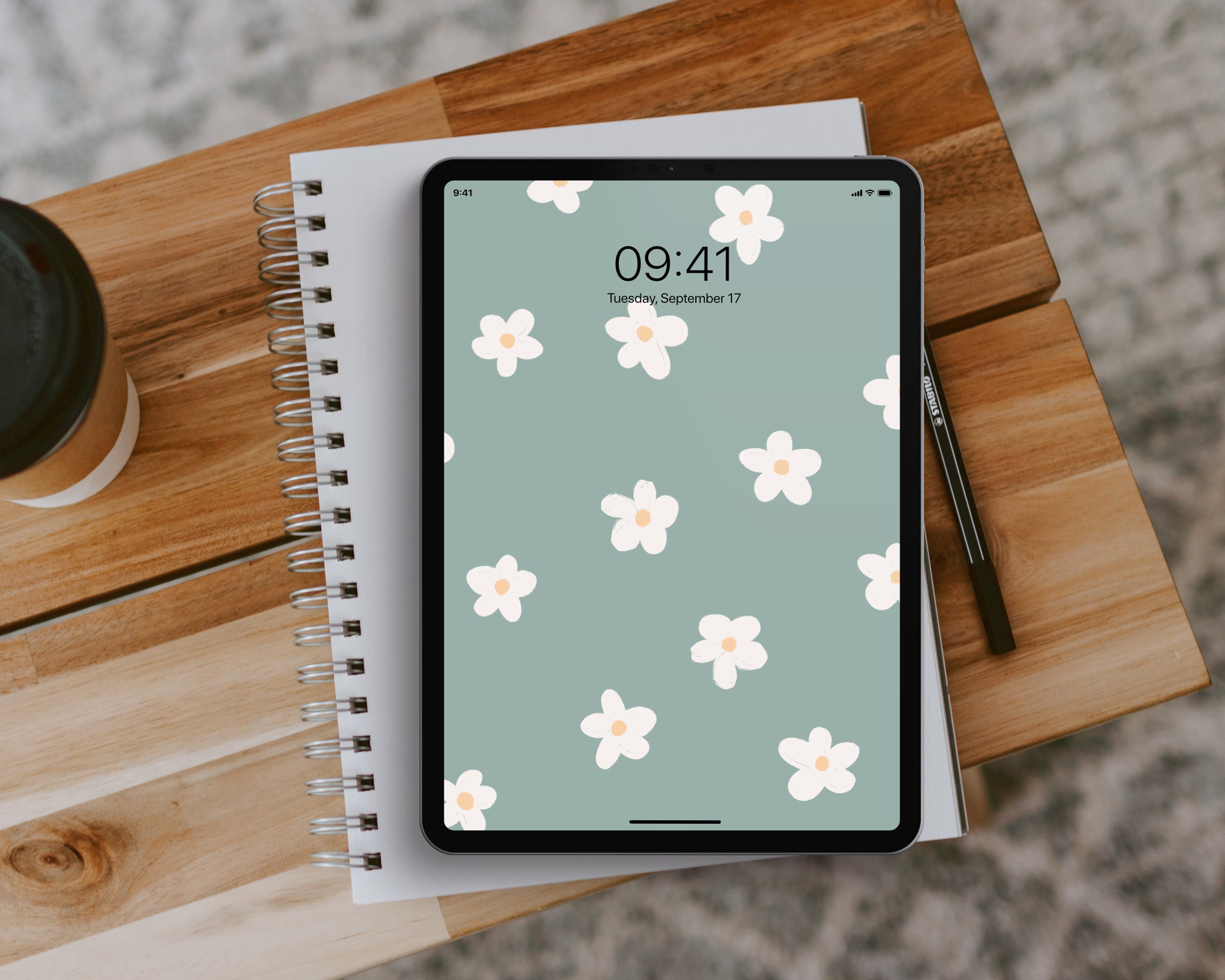 Bundle - 3 Daisy Flower iPad Wallpaper, Boho Floral iPad Wallpaper ...