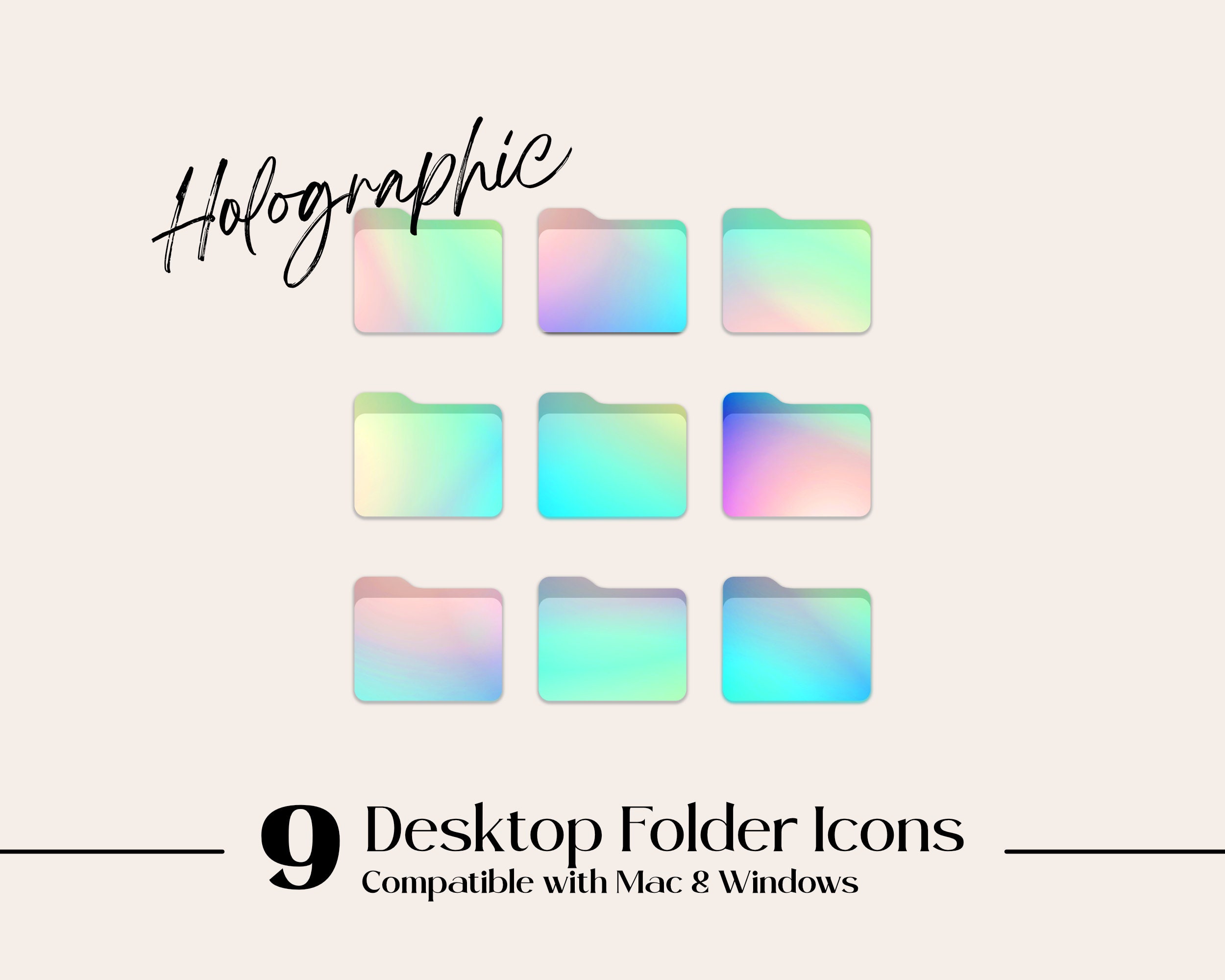 9 Holographic Foil Desktop Folder Icons for Mac & PC | Mac Icons ...
