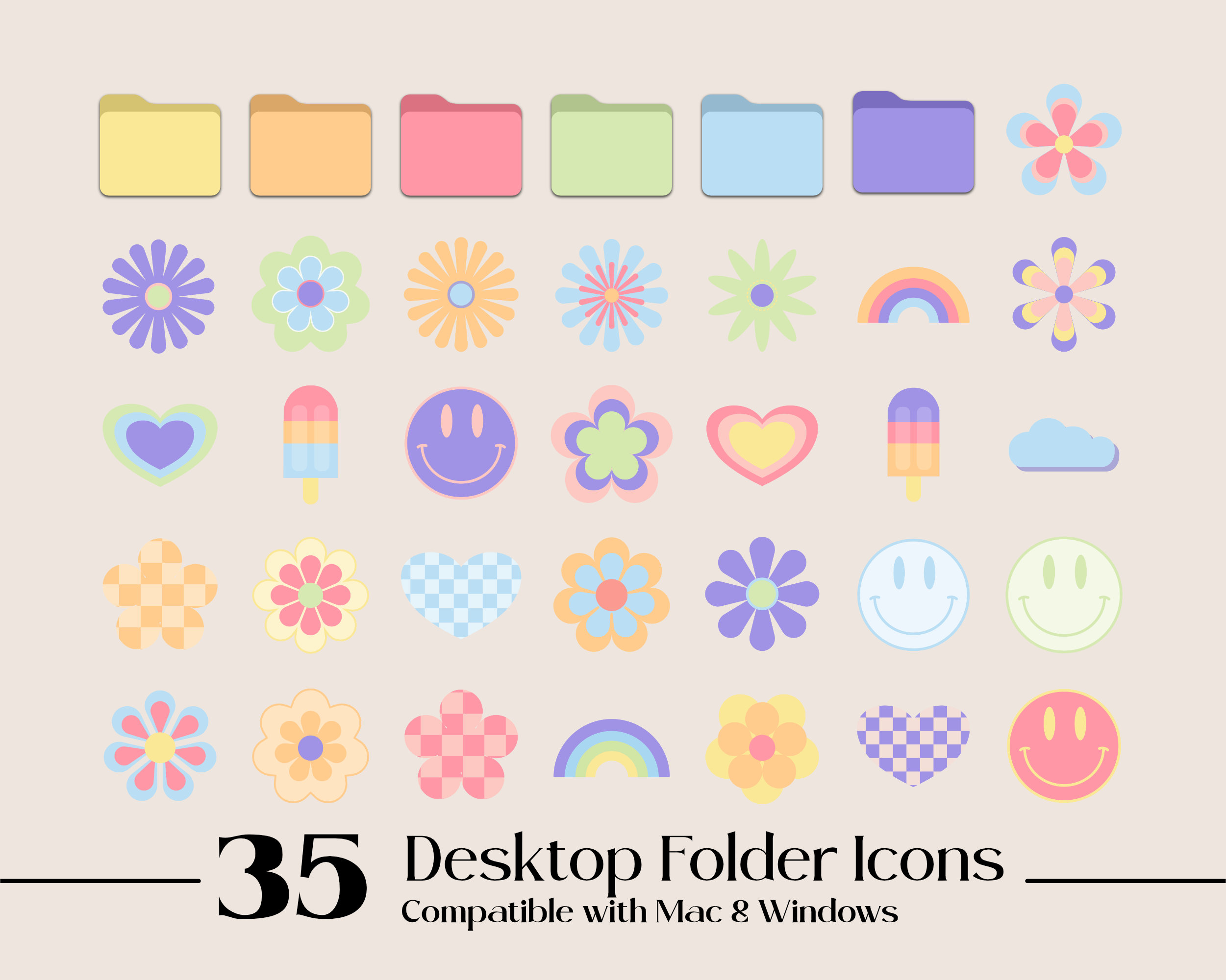 35 Pastel Retro Flower Desktop Folder Icons for Mac & PC | Mac Icons ...