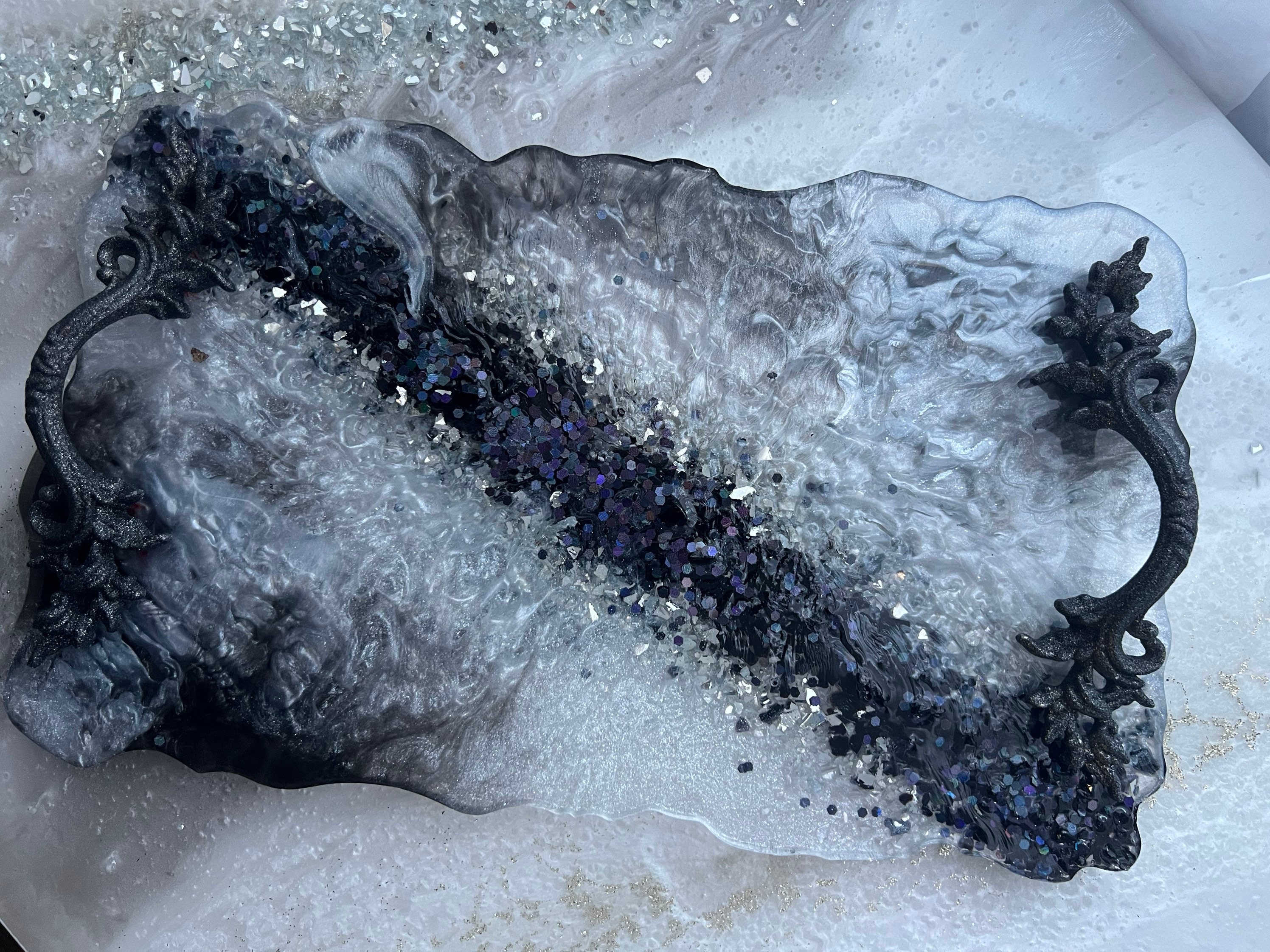 Large Decorative Resin Tray Handles Luxury Pearl and Blue and - Etsy