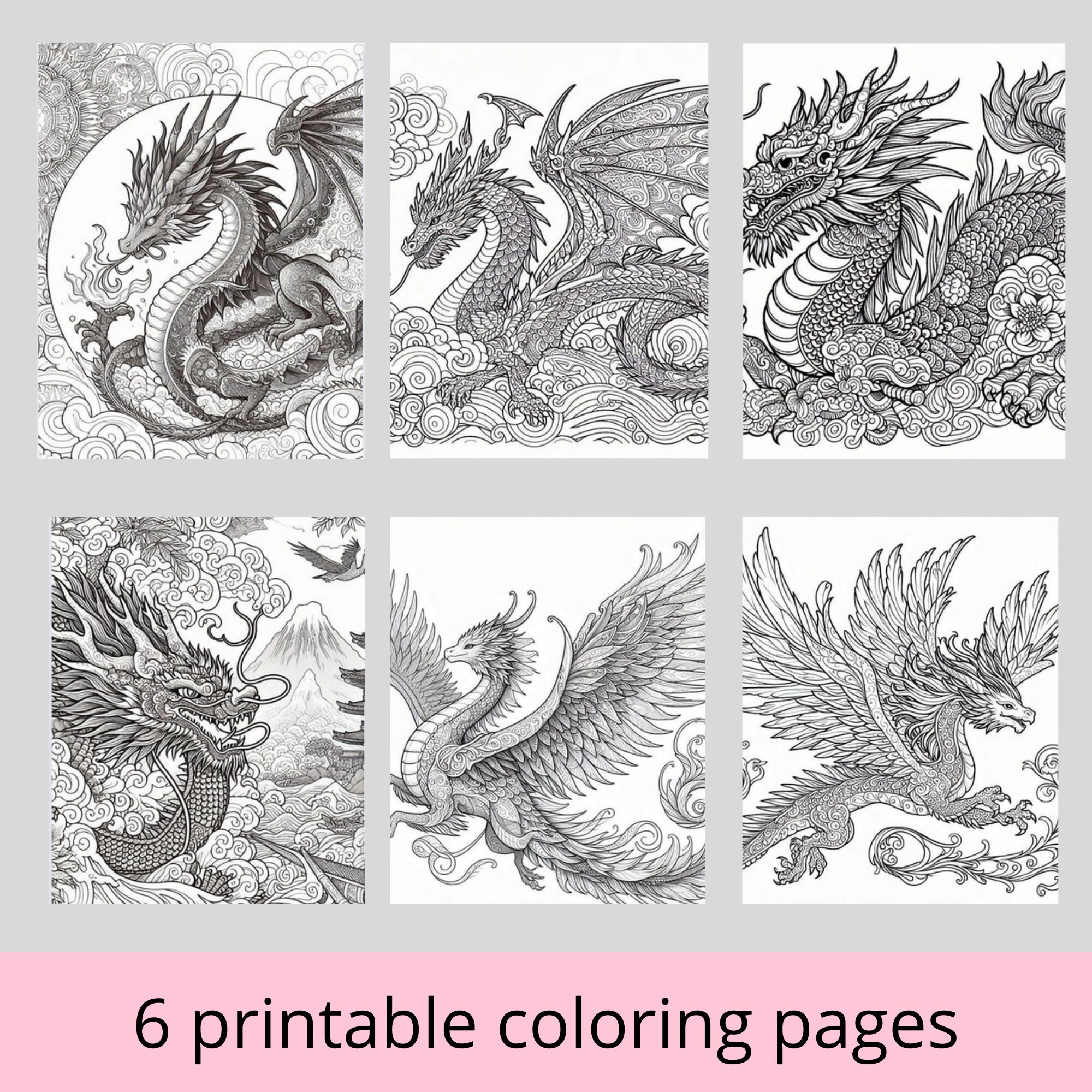 Dragon Coloring Pages for All Ages, Digital Coloring Pages, Ready to ...