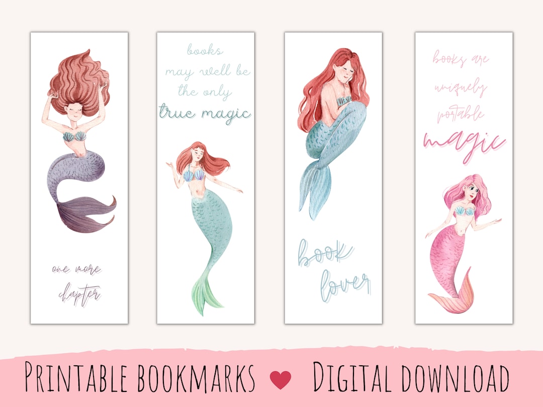 PRINTABLE BOOKMARK SET I Mermaid Designed Bookmark Set With Quotes I ...