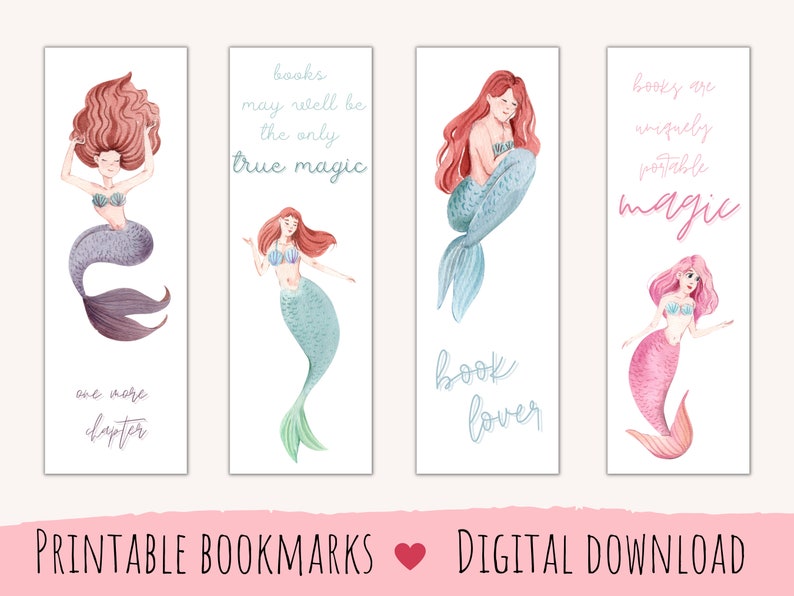 PRINTABLE BOOKMARK SET I Mermaid Designed Bookmark Set With Quotes I ...