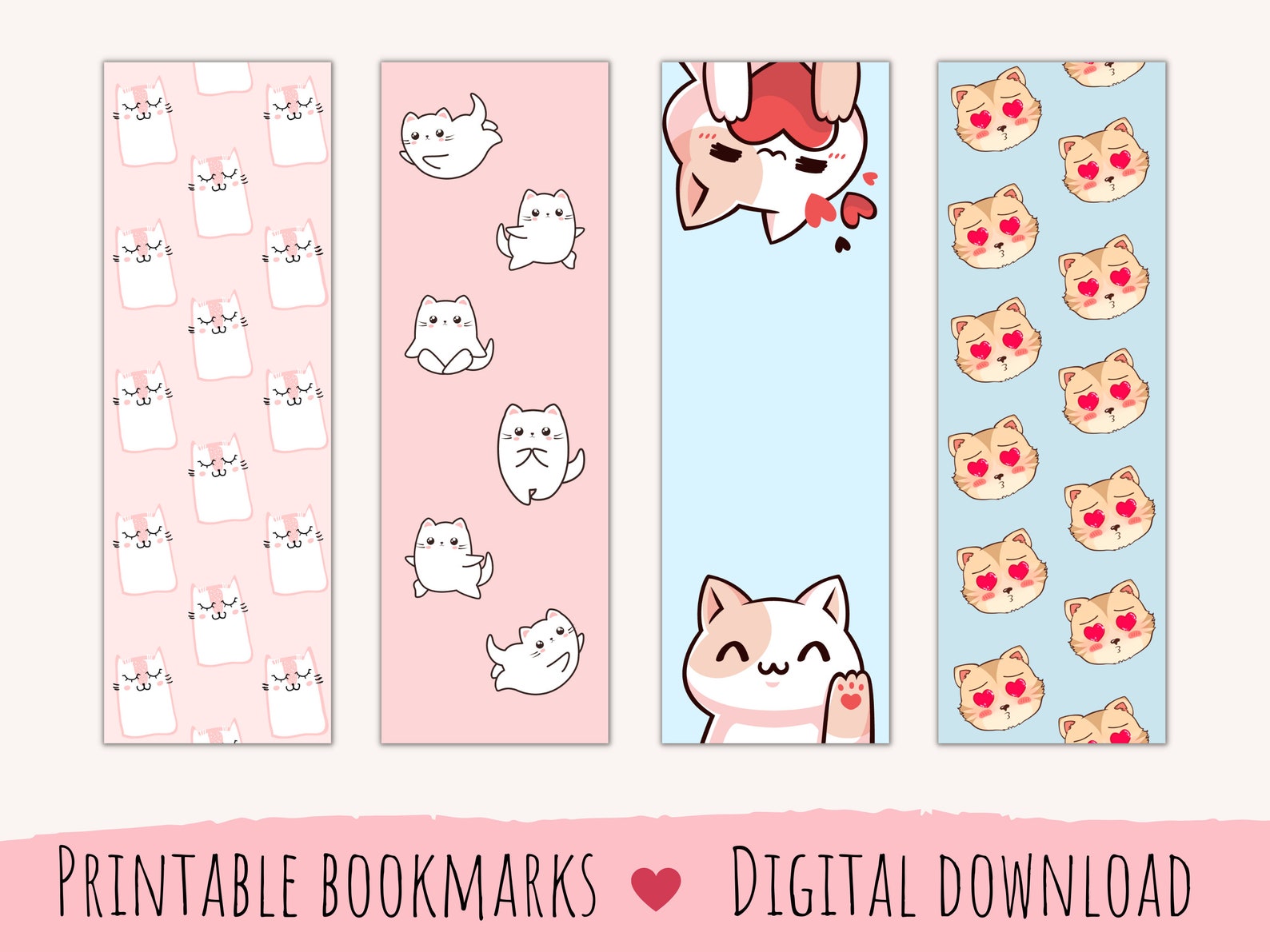 PRINTABLE BOOKMARK SET I Cute Kawaii Cat Bookmark Set I Instant ...