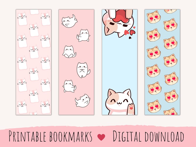 PRINTABLE BOOKMARK SET I Cute Kawaii Cat Bookmark Set I Instant ...