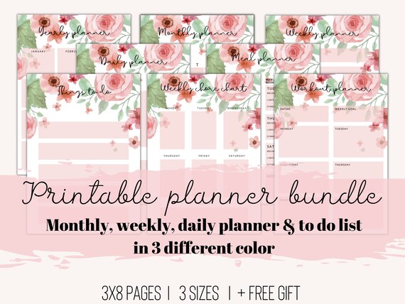 PLANNER BUNDLE: Printable Yearly Monthly Weekly Daily | Etsy