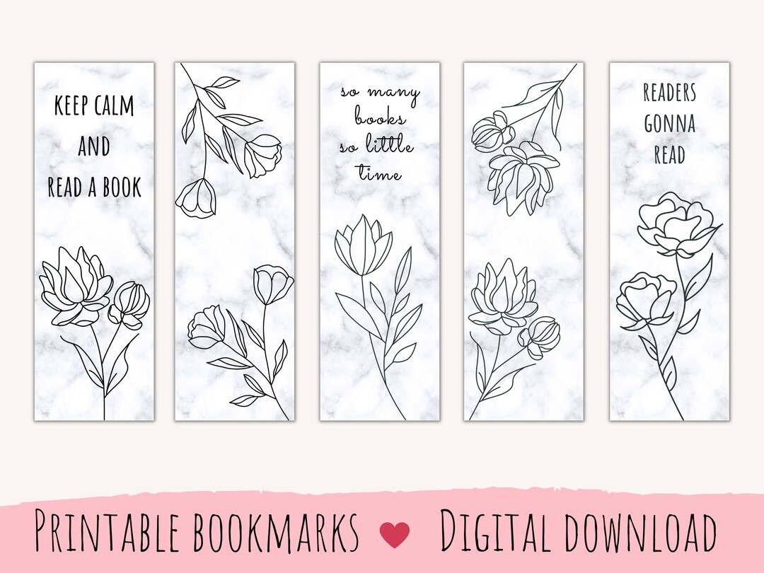 PRINTABLE BOOKMARK SET I Marble & Flower Designed Bookmark Set With ...
