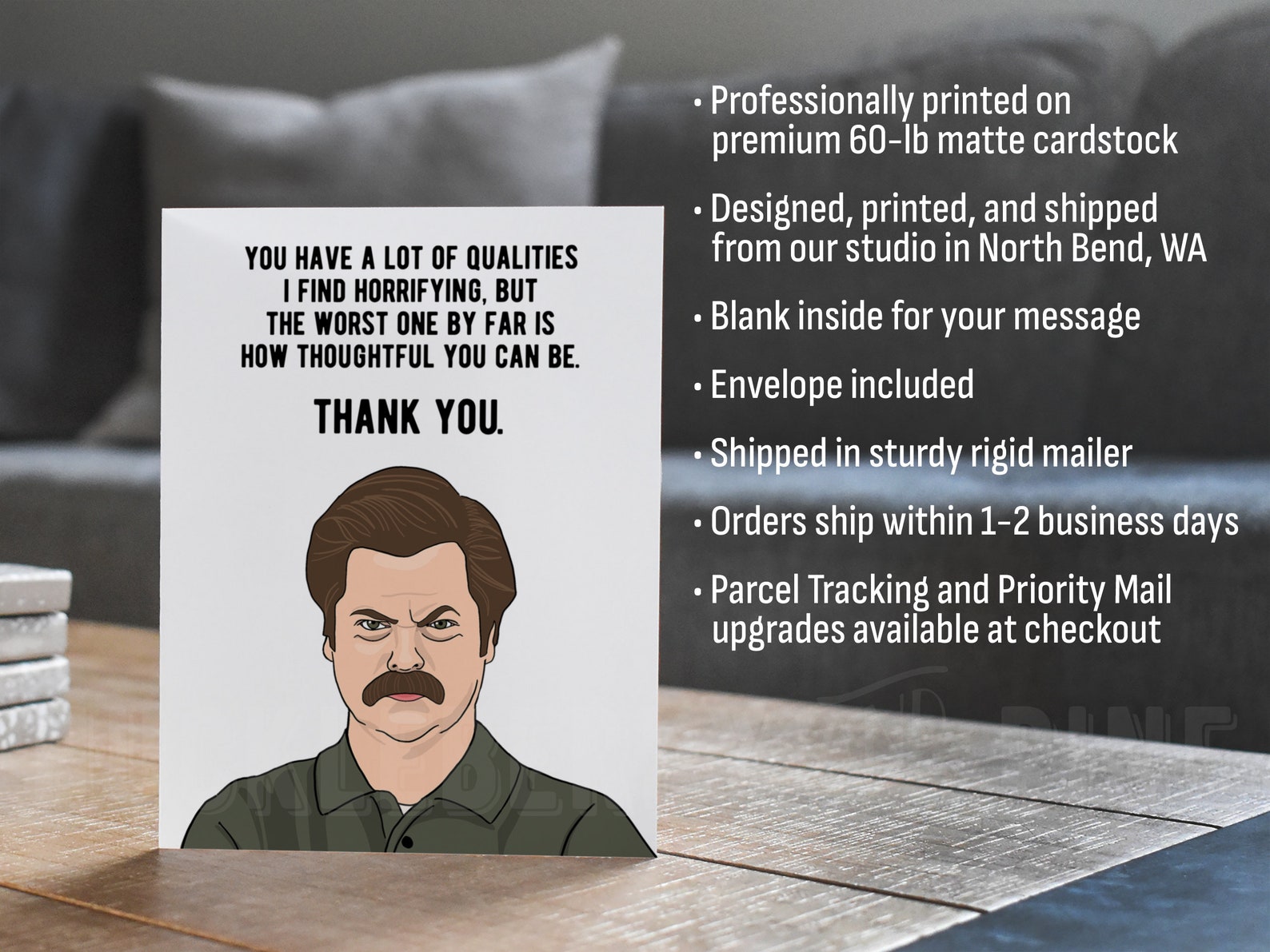 Ron Thank You Card, Horrifying How Thoughtful You Are, Parks and Rec ...