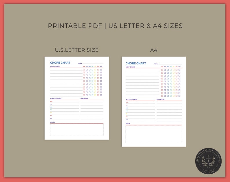 Chore Chart for Kids, Printable Responsibility Chart, US Letter and A4 ...