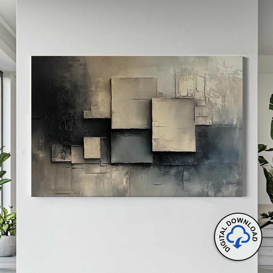 Modern Abstract Art - Geometric Neutral Layers - Black, Gray, Beige ...