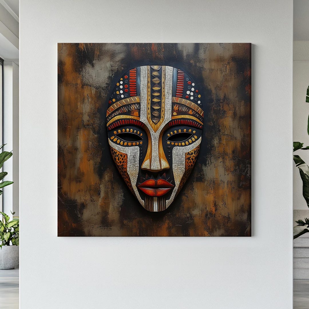 African Artwork Tribal Mask Abstract Wall Art | Large Canvas Print ...