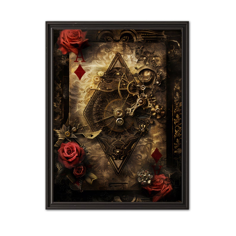 Steampunk Playing Card Wall Art Set 4 Piece Printable ACE Collection ...