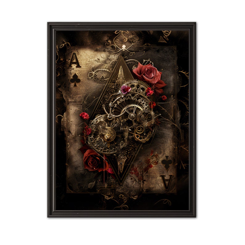Steampunk Playing Card Wall Art Set 4 Piece Printable ACE Collection ...