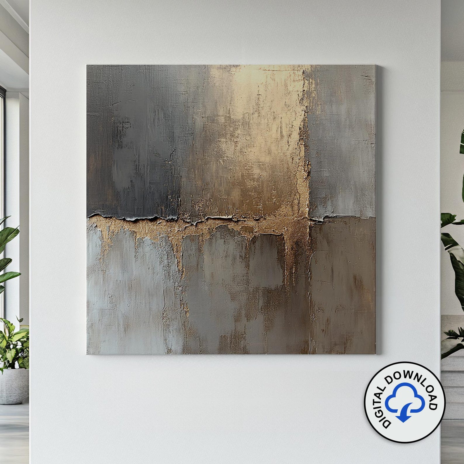 Modern Abstract Art - Neutral Tones With Gold Accents - Textured ...