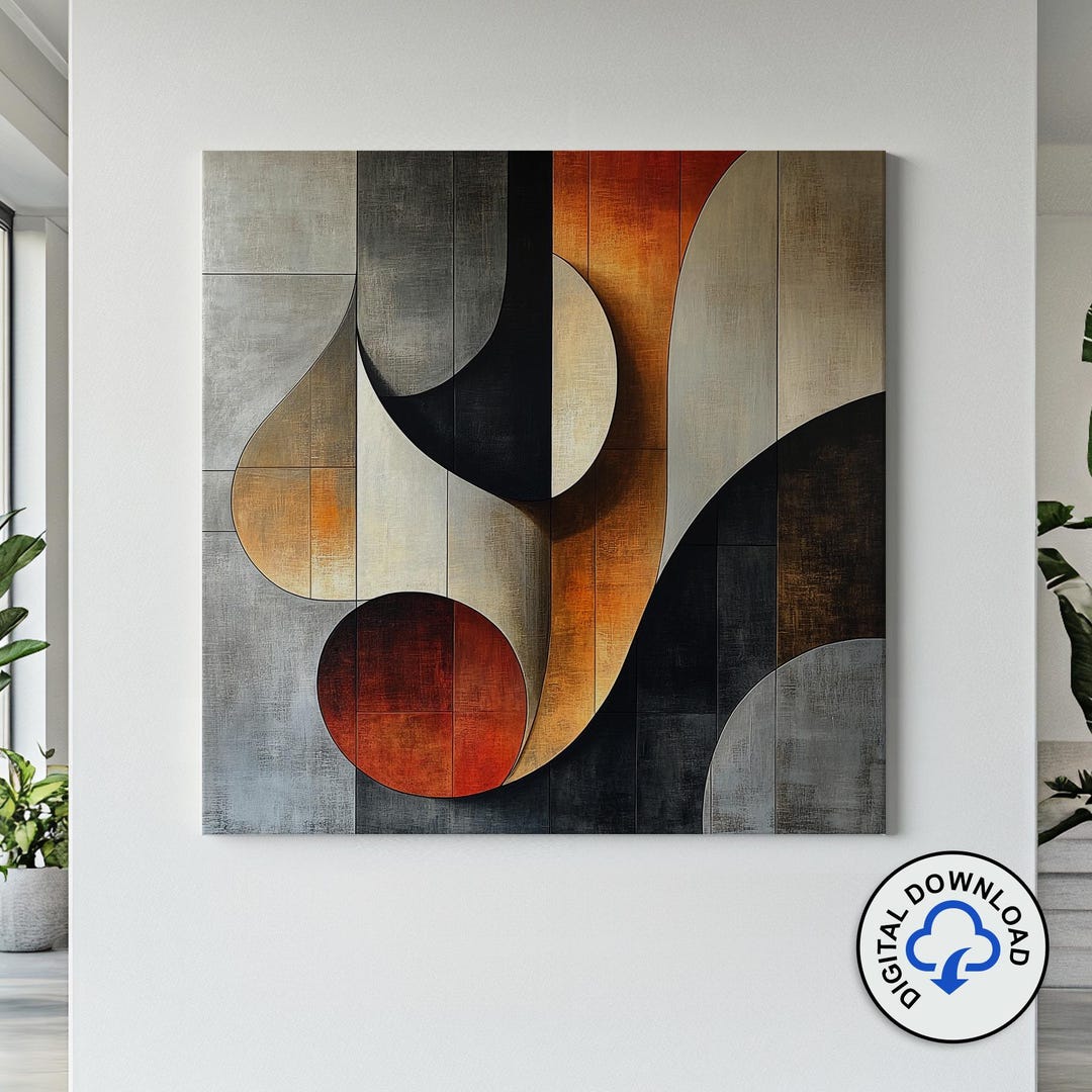 Modern Abstract Art Painting, Curved Geometric Design, Minimalist Wall ...