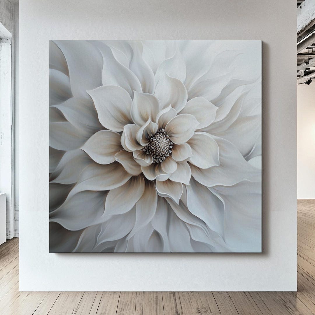 Ivory Dahlia Wall Artwork on Canvas Print, Modern Floral Art, Home and ...
