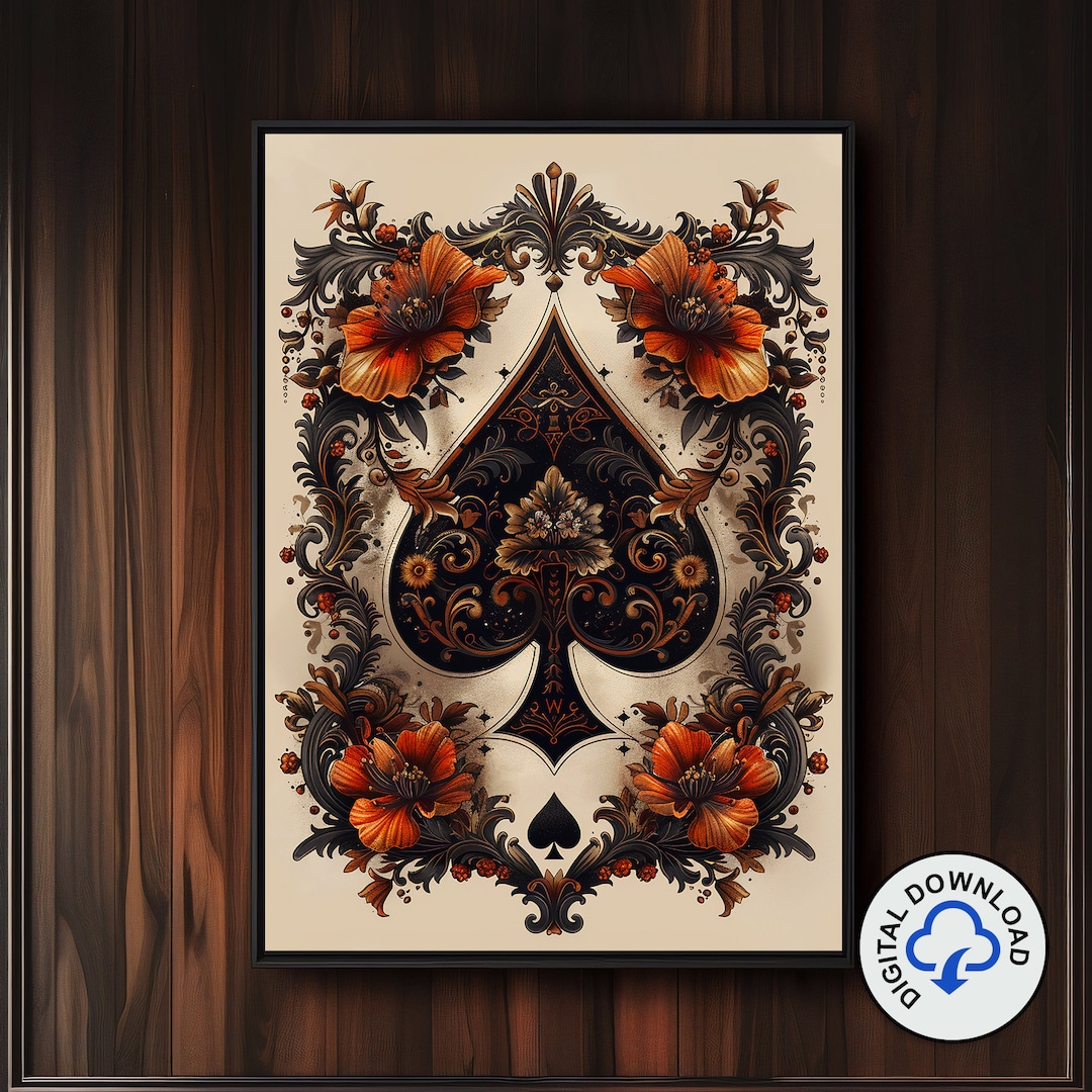 Spades Wall Artwork, Vintage Floral Card Wall Decoration, Victorian ...