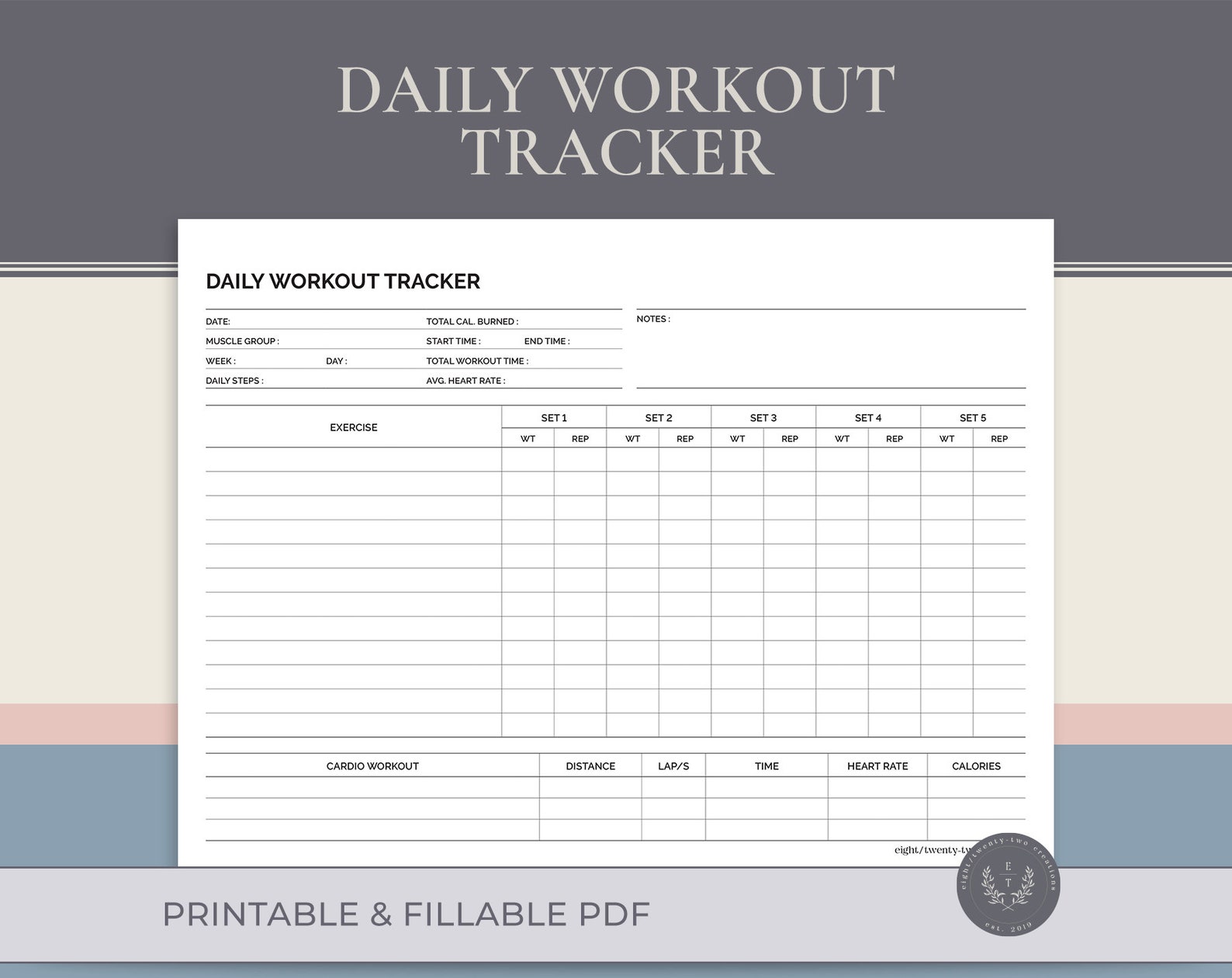 Printable Daily Workout Tracker Digital Download Fillable PDF, Tracking ...
