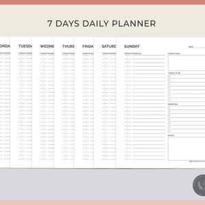 7 Day Daily Planner, Printable PDF, Productivity to Do List, Instant ...