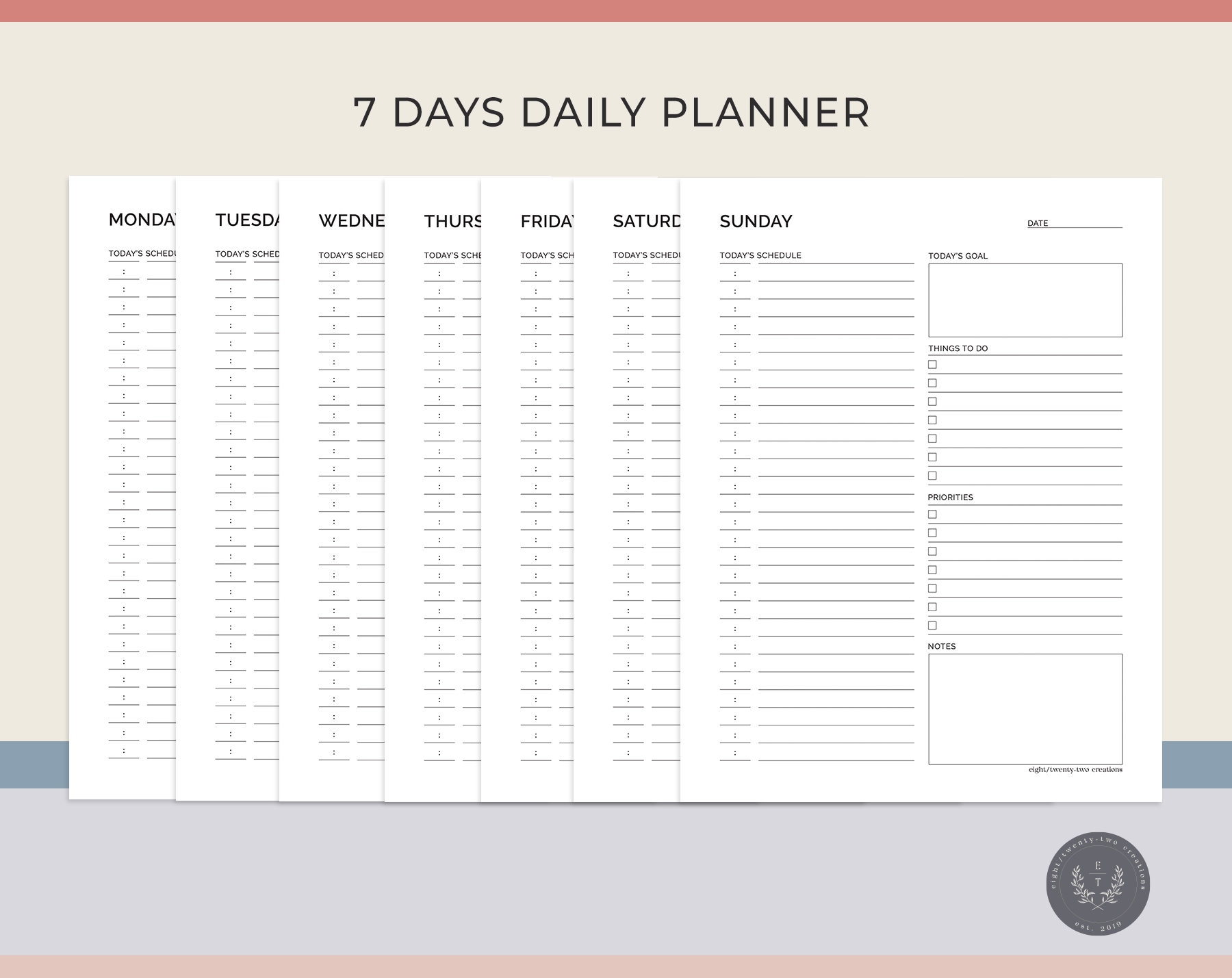 7 Day Daily Planner Printable PDF Productivity to Do List - Etsy