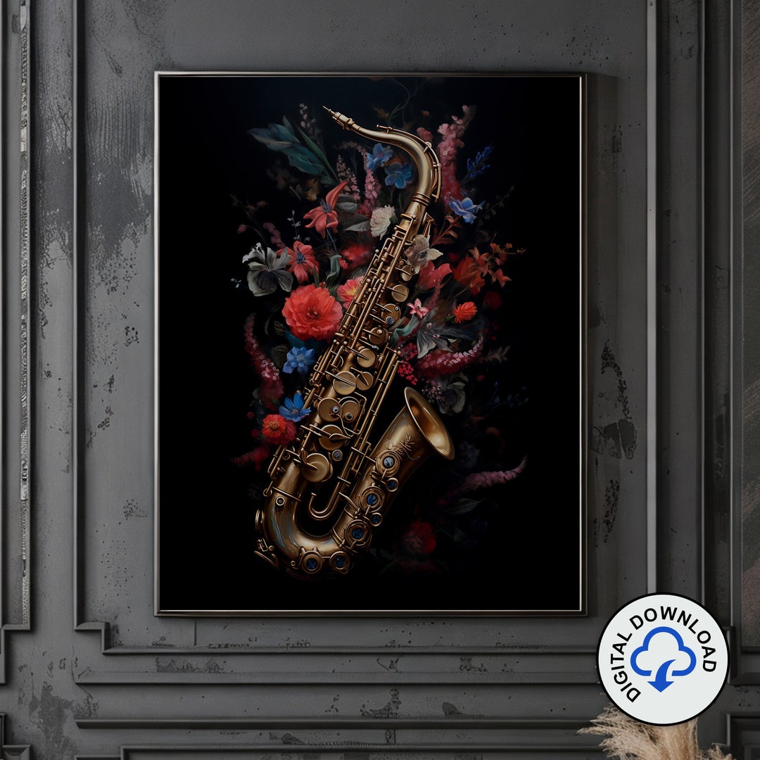 Steampunk Saxophone Printable Wall Art, Elegant Victorian Music Room ...