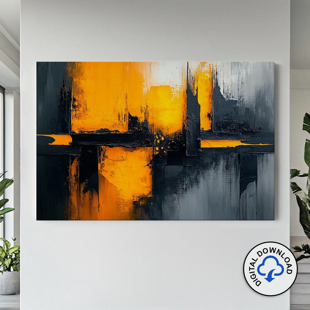 Abstract Painting Wall Art, Bold Angular Strokes in Yellow and Black ...