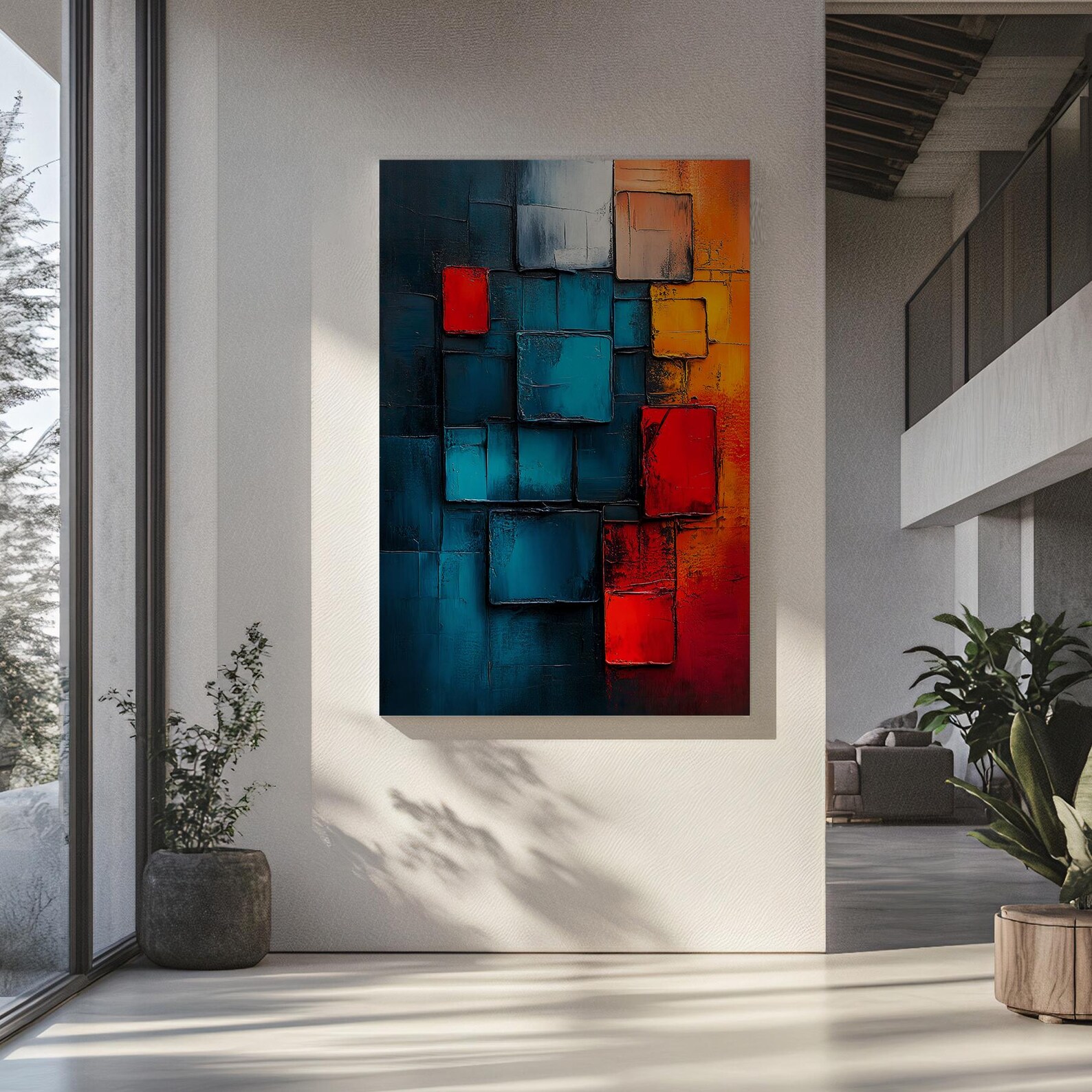 Modern Abstract Artwork, Vibrant Color Blocks Red, Blue, Orange ...