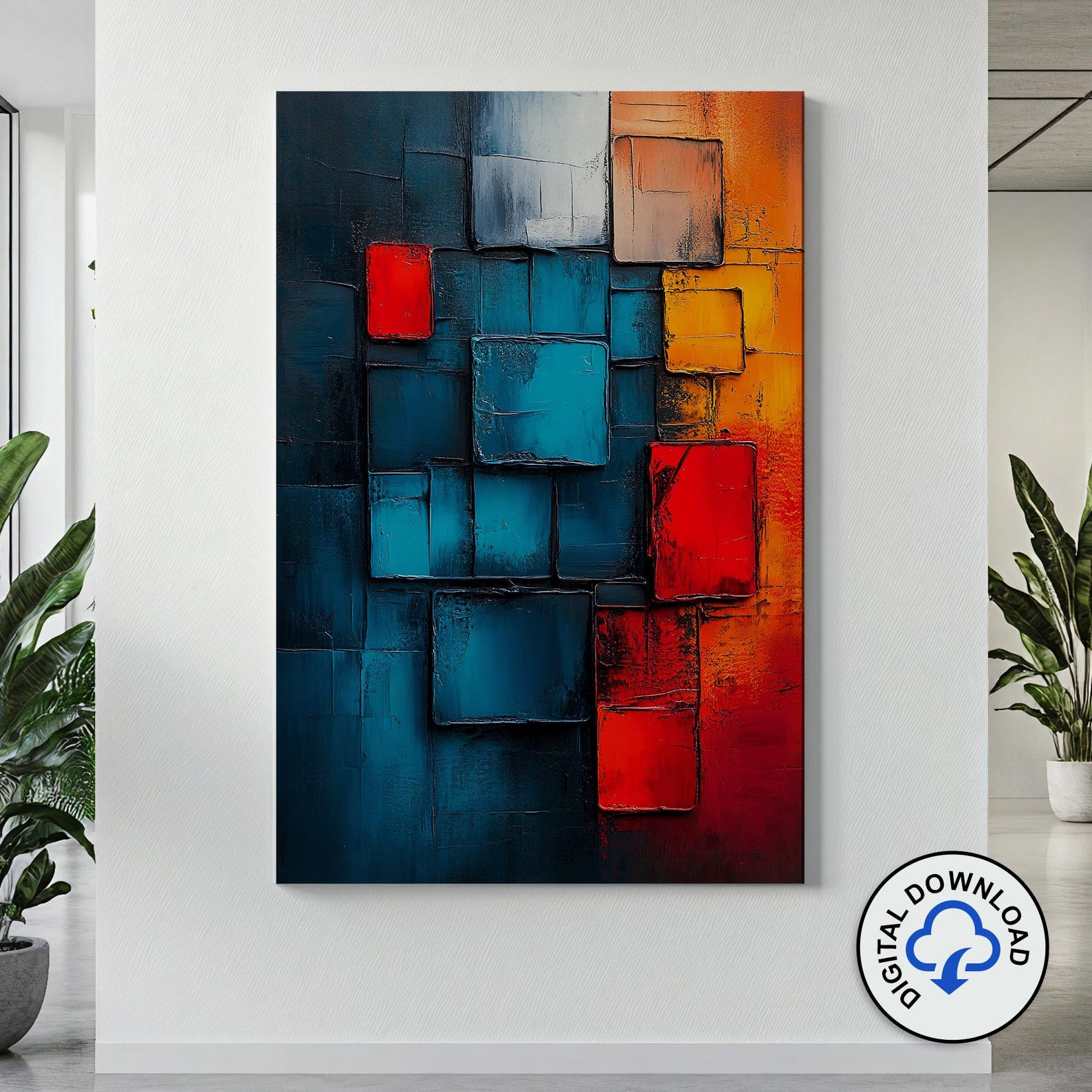 Modern Abstract Artwork, Vibrant Color Blocks Red, Blue, Orange ...