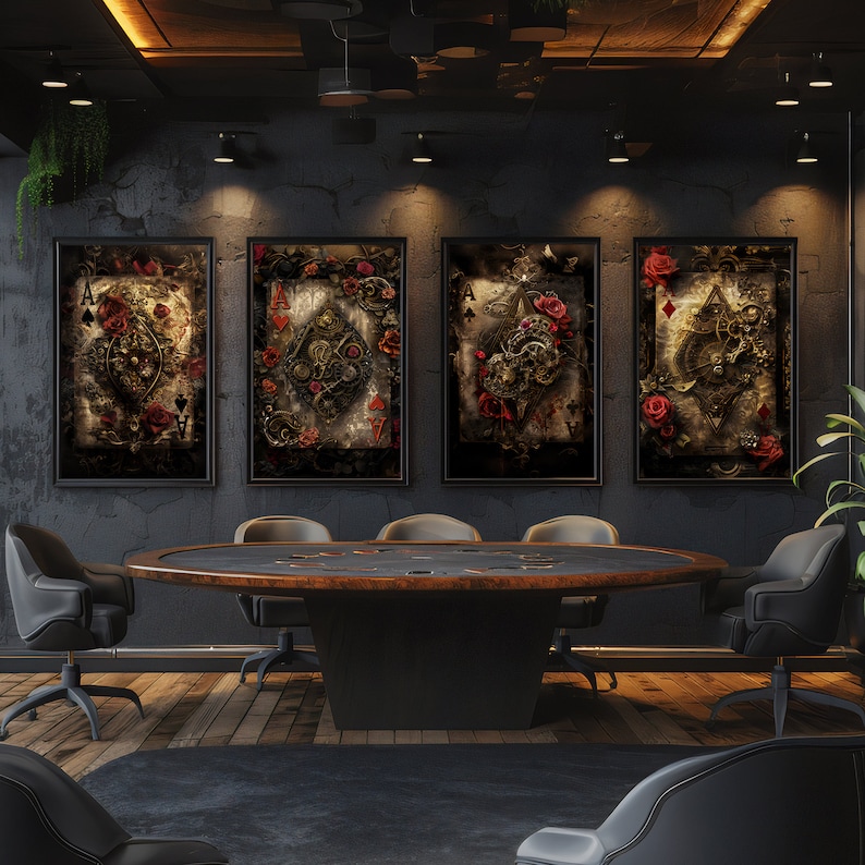 Steampunk Playing Card Wall Art Set 4 Piece Printable ACE Collection ...