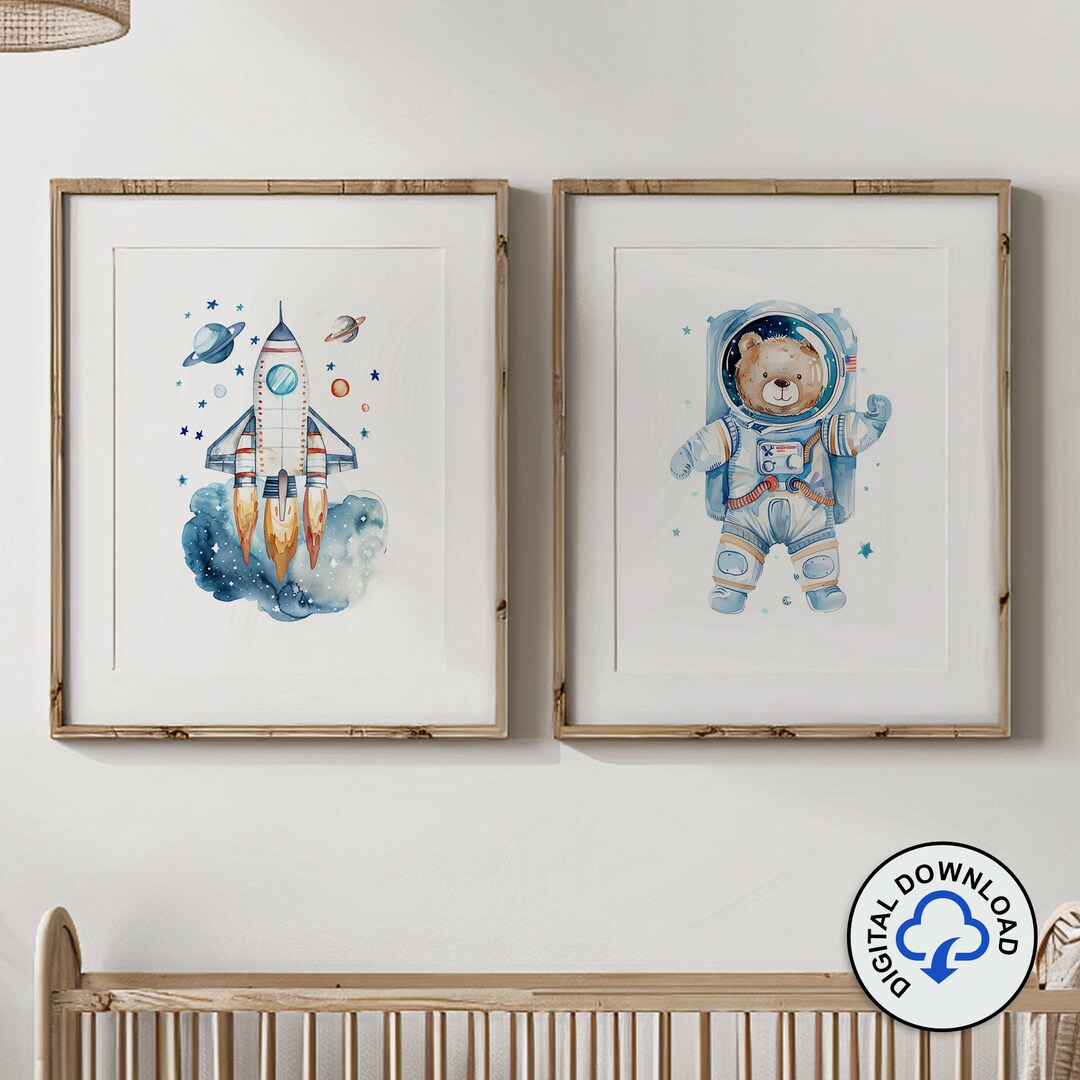 Printable Bear Astronaut & Space Shuttle Art - Nursery Room Wall Decor ...
