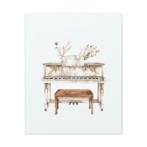 Watercolor Boho Piano Wall Art Canvas Print - Unique Wall Decor for ...