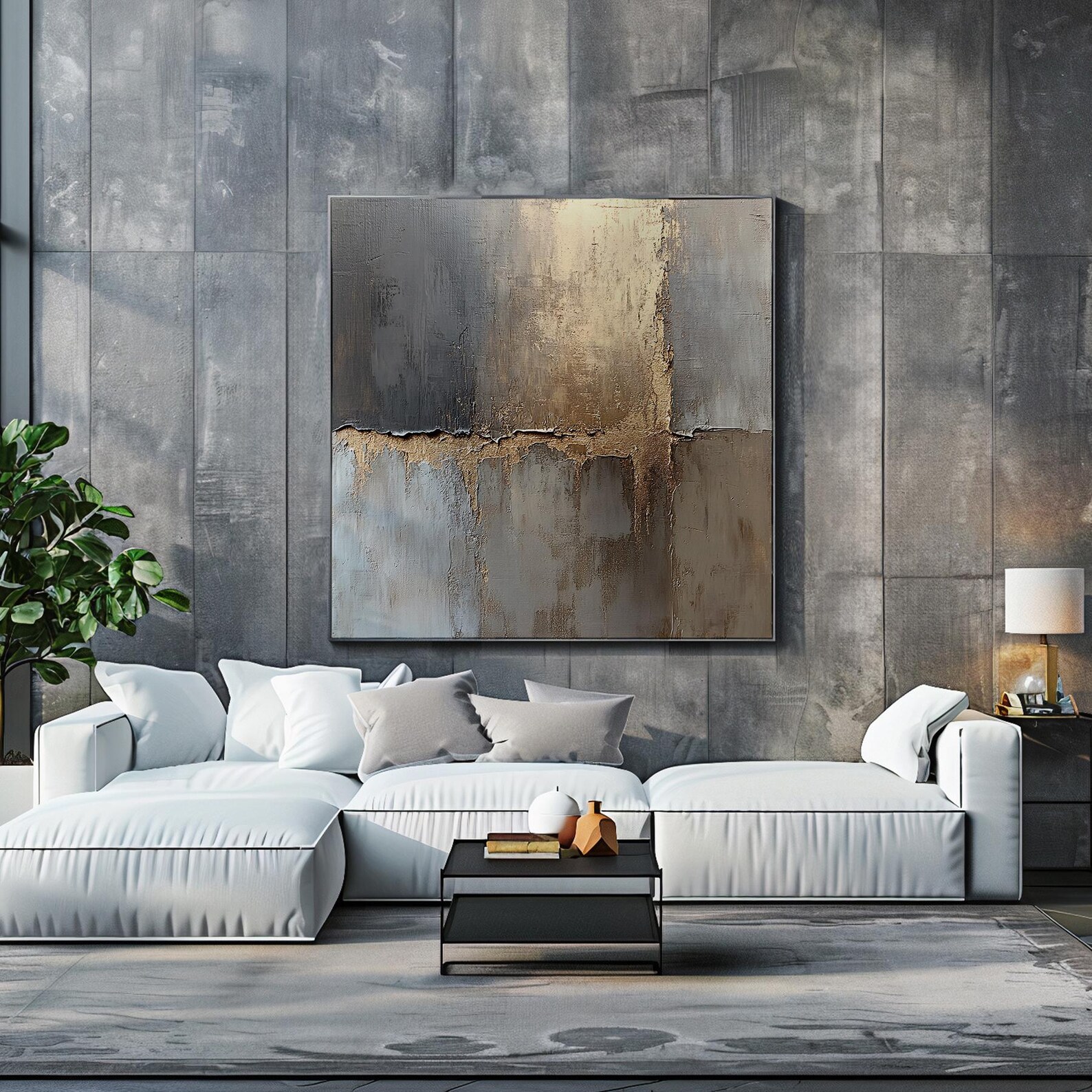Modern Abstract Art - Neutral Tones With Gold Accents - Textured ...