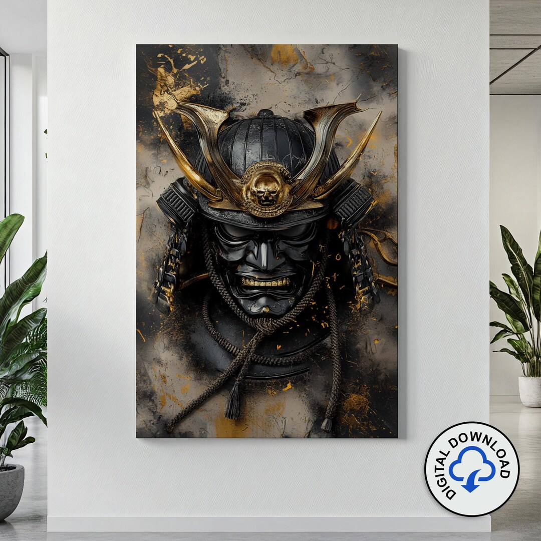 Samurai Warrior Wall Art, Japanese Bushido Mask Digital Download ...