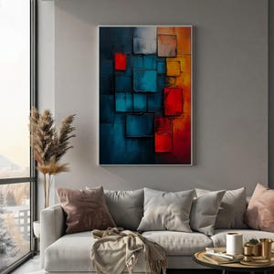 Modern Abstract Artwork, Vibrant Color Blocks Red, Blue, Orange ...