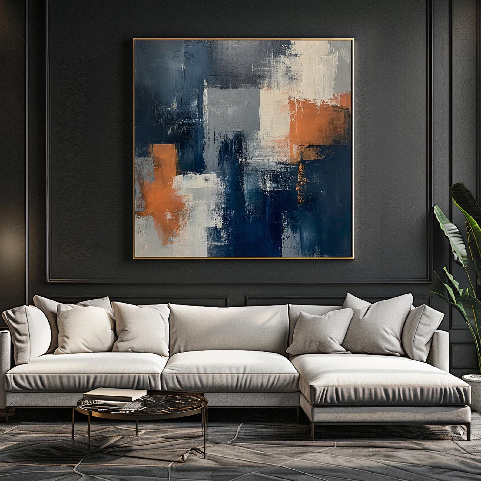 Modern Abstract Painting - Bold Blue, Orange, and Gray - Printable Wall ...