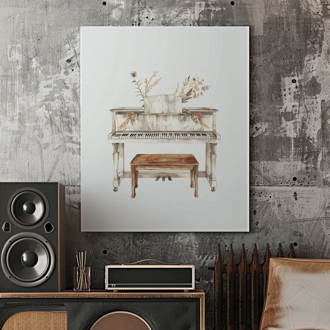 Watercolor Boho Piano Wall Art Canvas Print - Unique Wall Decor for ...