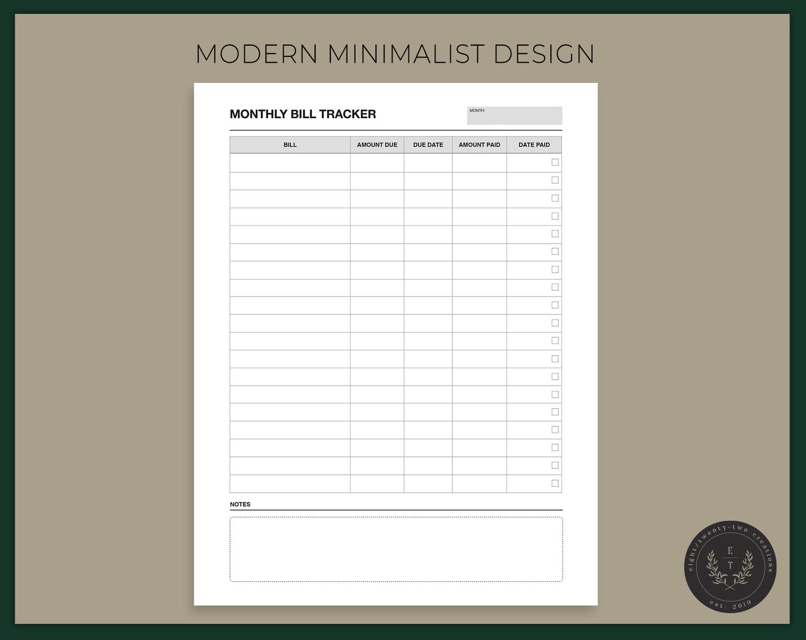 Printable Monthly Bill Tracker, Financial Log, Expense Planner, US ...