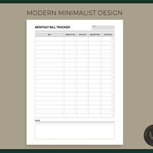 Printable Monthly Bill Tracker, Financial Log, Expense Planner, US ...