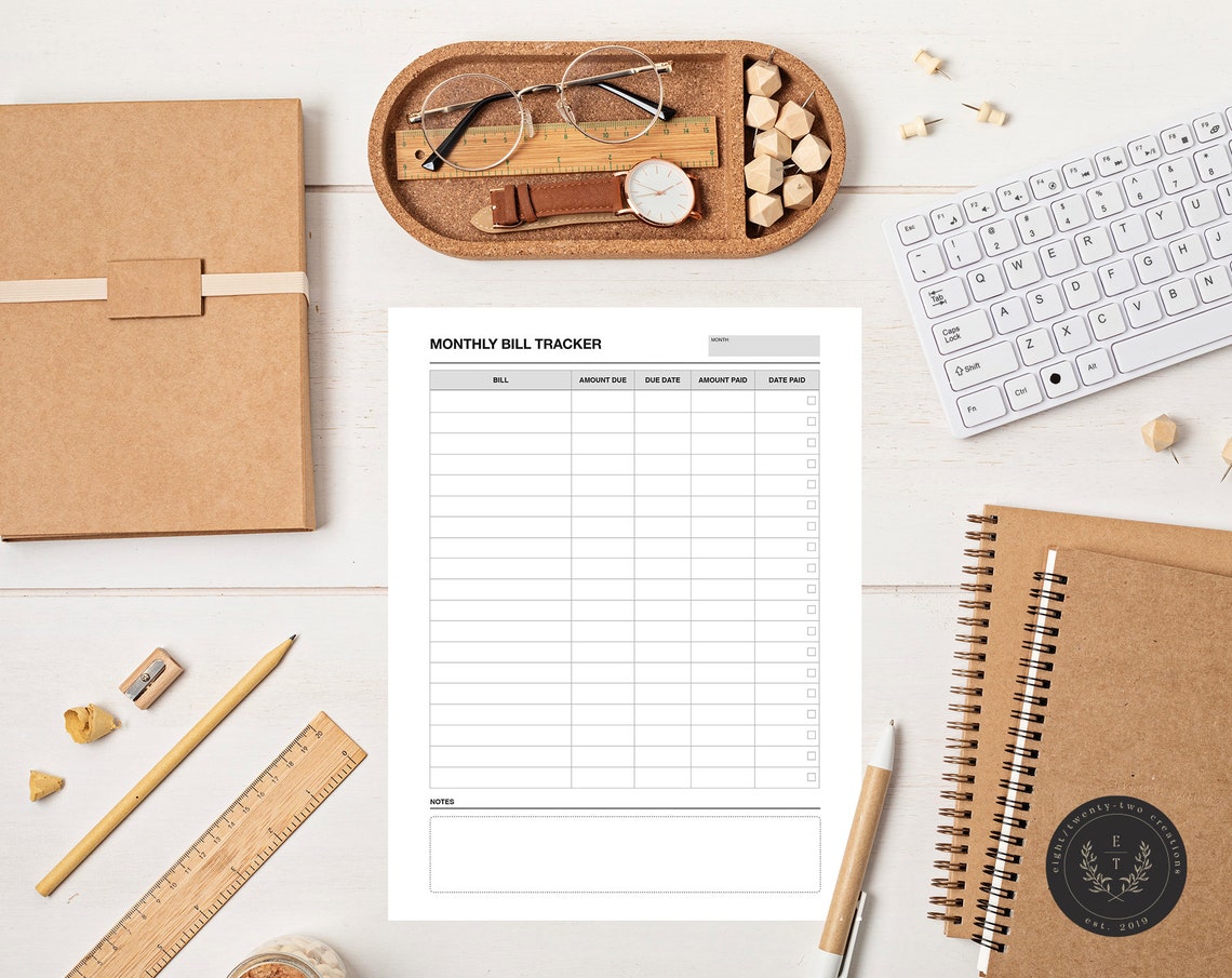 Printable Monthly Bill Tracker, Financial Log, Expense Planner, US ...