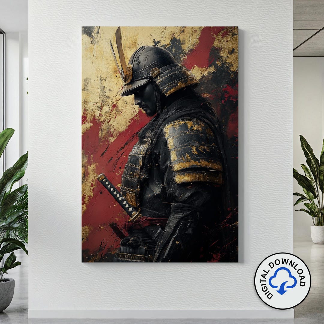 Samurai Warrior Printable Wall Art – Black & Gold Samurai Digital ...