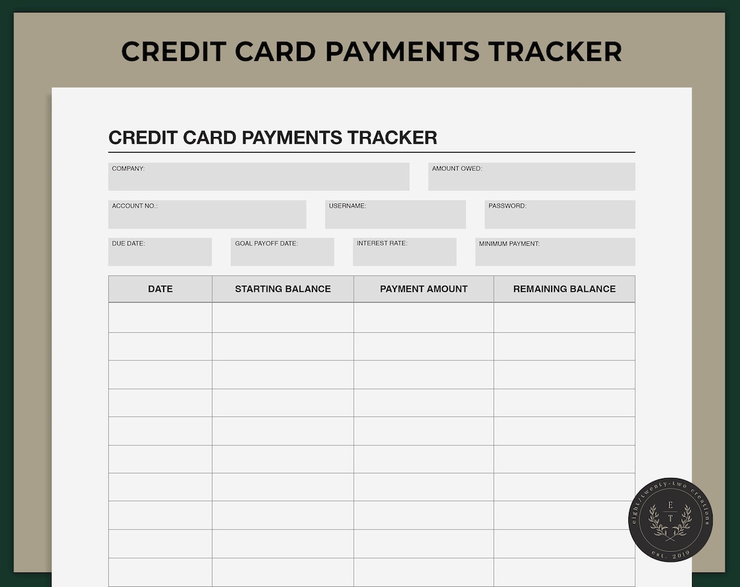 Credit Card Payments Tracker, Printable Debt Tracker, Debt Payoff Log ...
