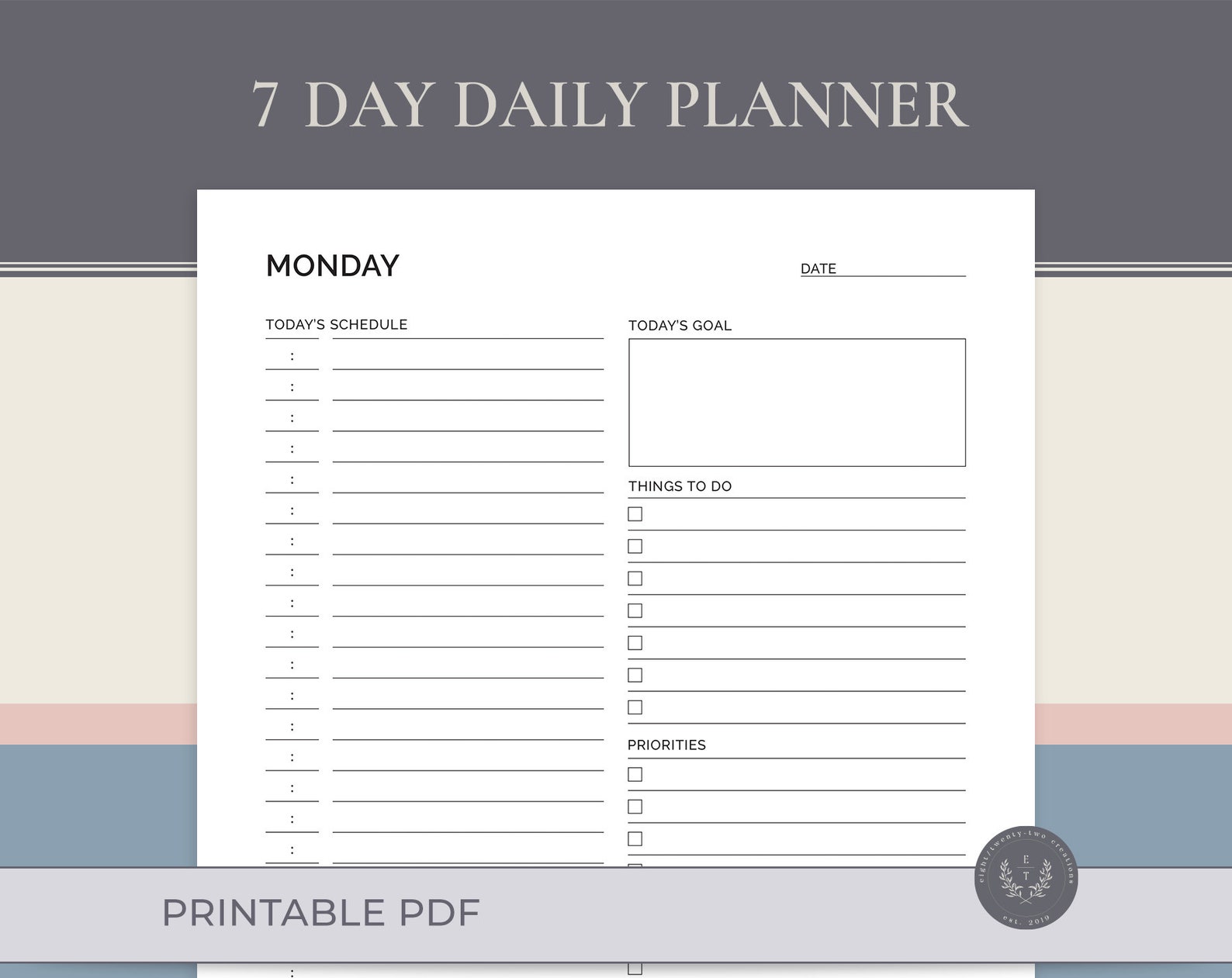 7 Day Daily Planner Printable PDF Productivity to Do List - Etsy