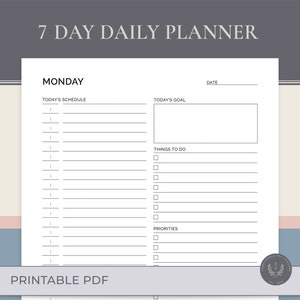 7 Day Daily Planner, Printable PDF, Productivity to Do List, Instant ...