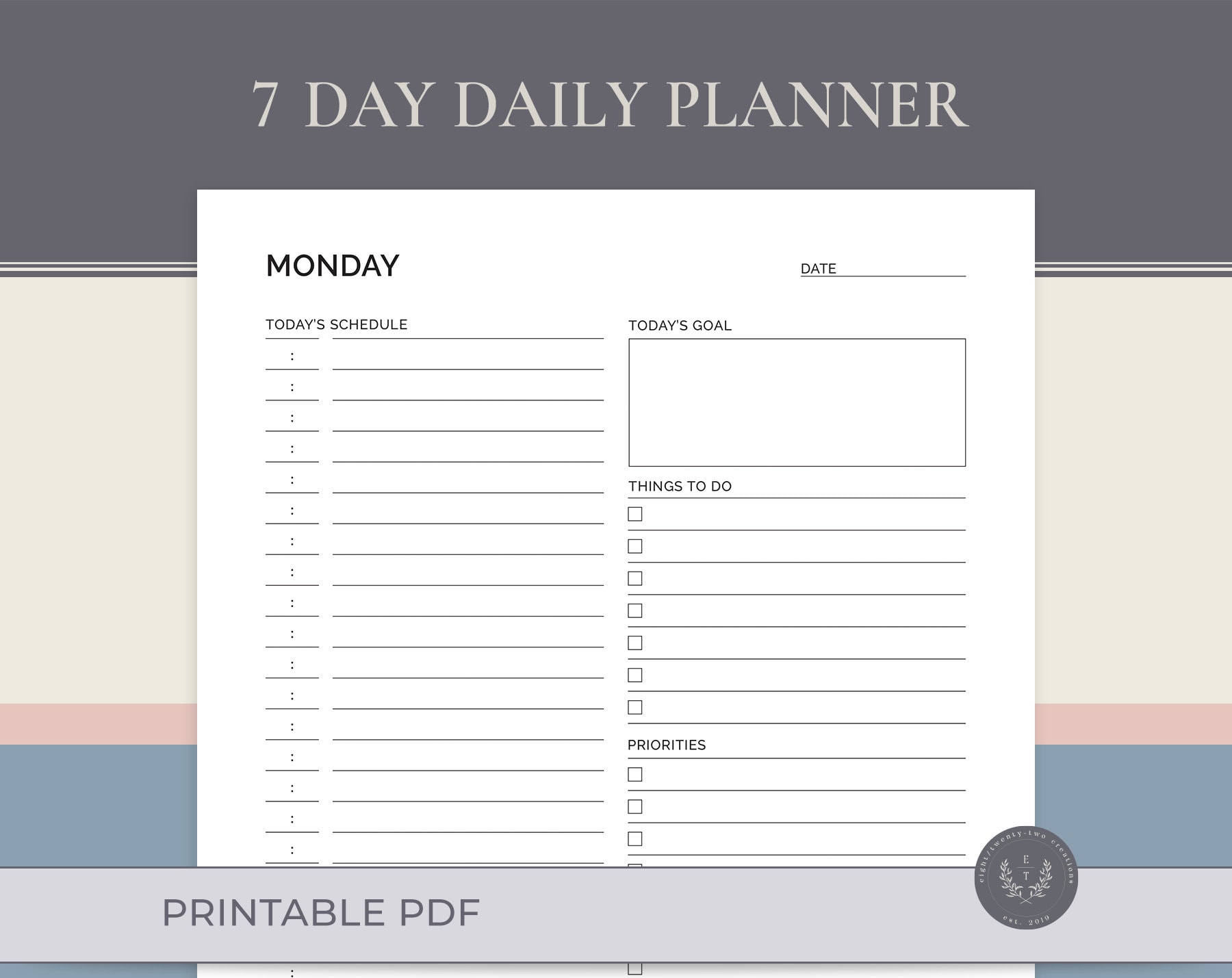 7 Day Daily Planner Printable PDF Productivity to Do List - Etsy