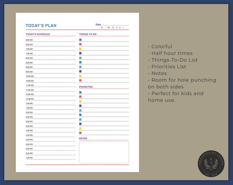 Daily Planner for Kids Daily Schedule and Routine Printable - Etsy