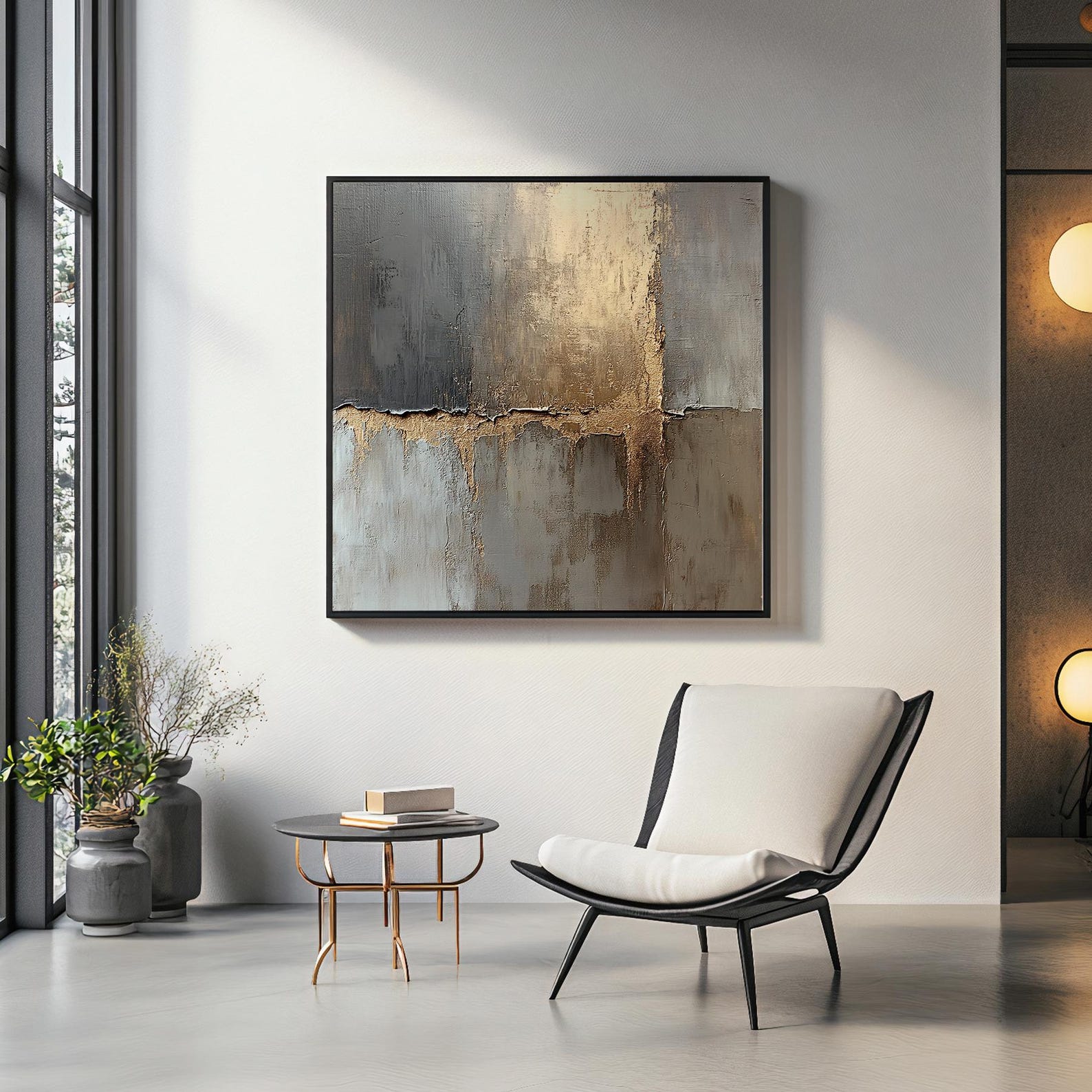 Modern Abstract Art - Neutral Tones With Gold Accents - Textured ...