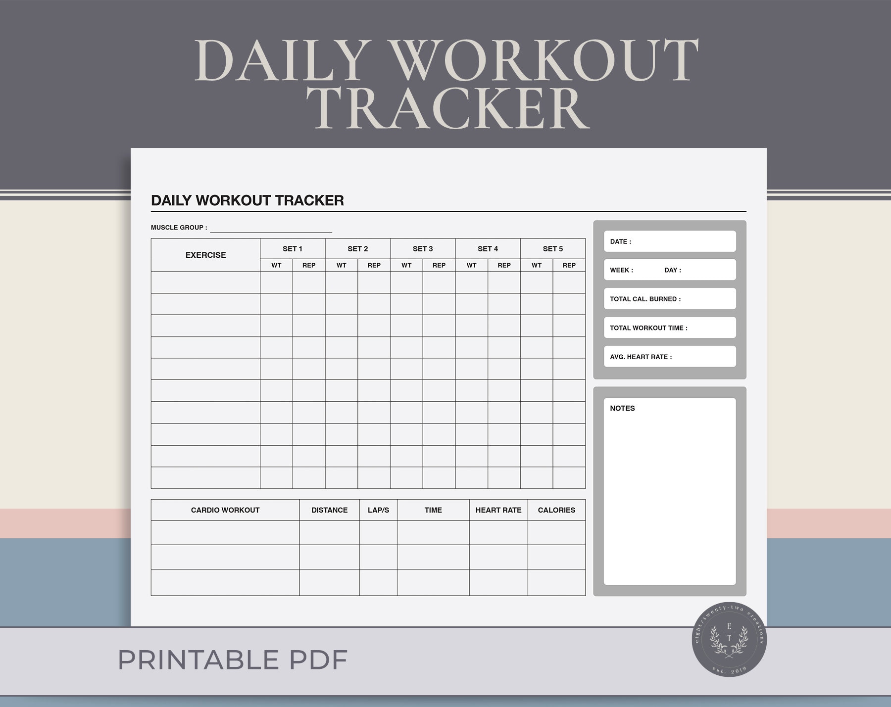 Exercise Log Printable Workout Tracker for Fitness and Strength ...