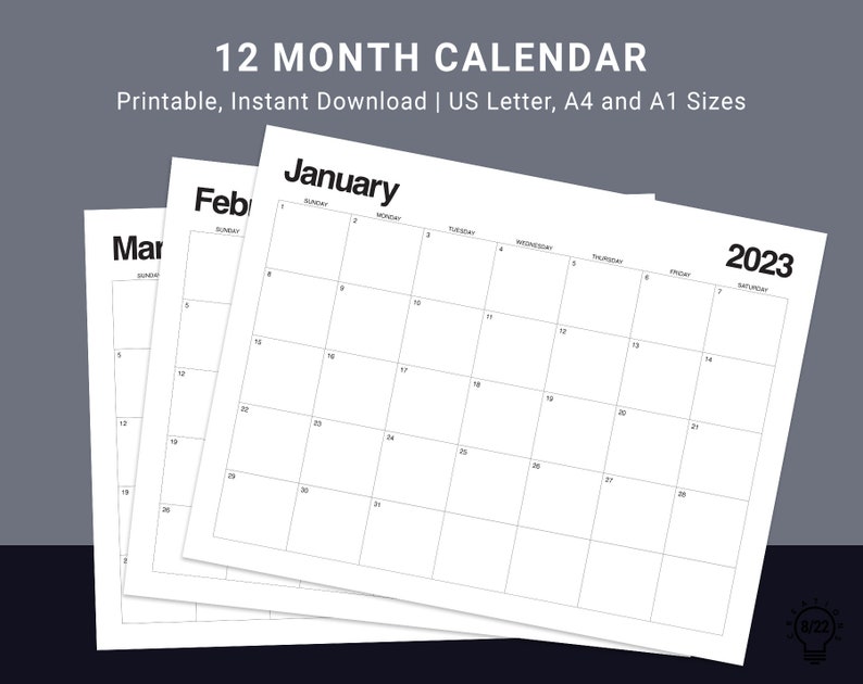 2023 Printable Monthly Calendar 2023 Monthly Planner Etsy Finland