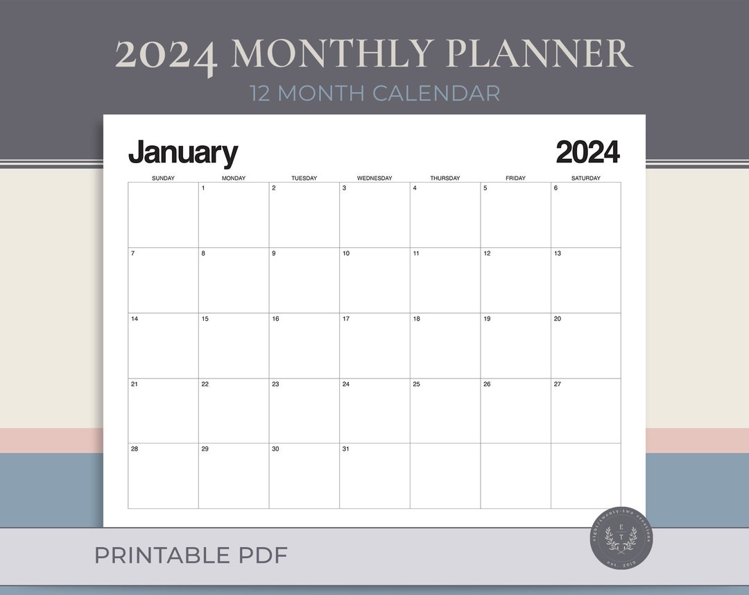 Planificador mensual imprimible, calendario 2024, programación mensual y agenda - Etsy España