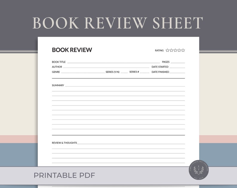 Book Review Template, Printable PDF, Reading Journal - Etsy